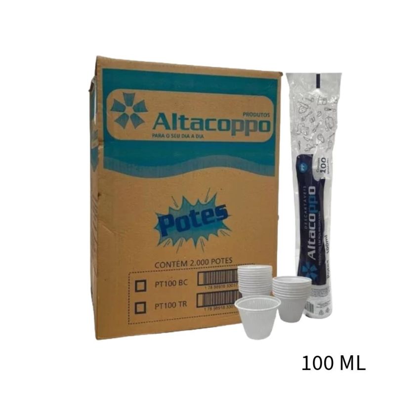 Pote Plastico pp Descartavel 100ml Branco c/ 100 Altacoppo