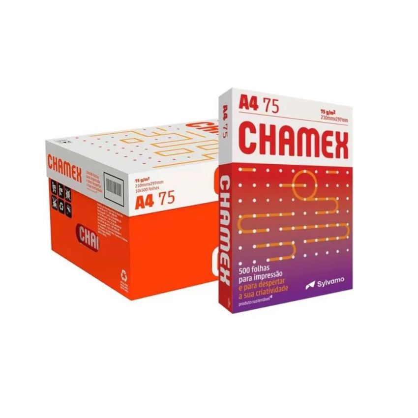 Caixa papel Chamex A4 75g 5 resmas - 2.500 folhas